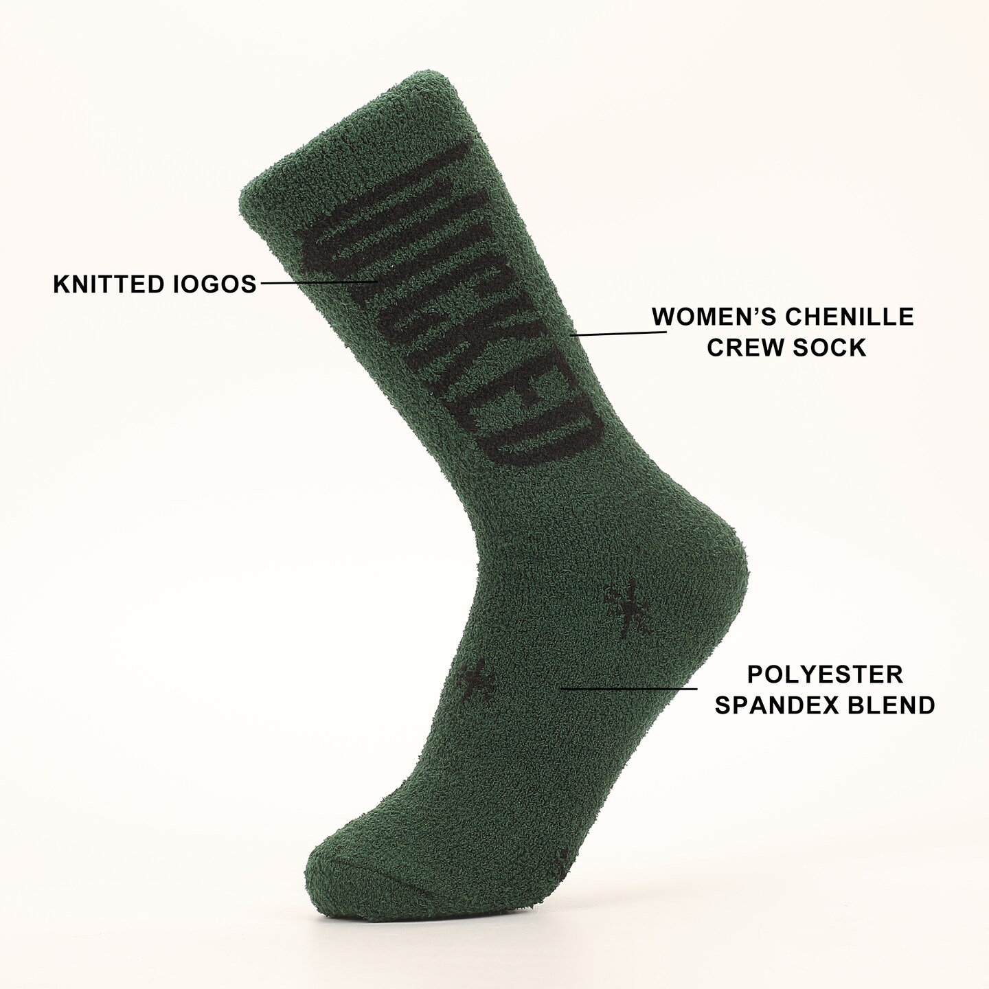 Wicked Logo on Green and Black Womens Chenille Crew Socks, Size: osfa ...