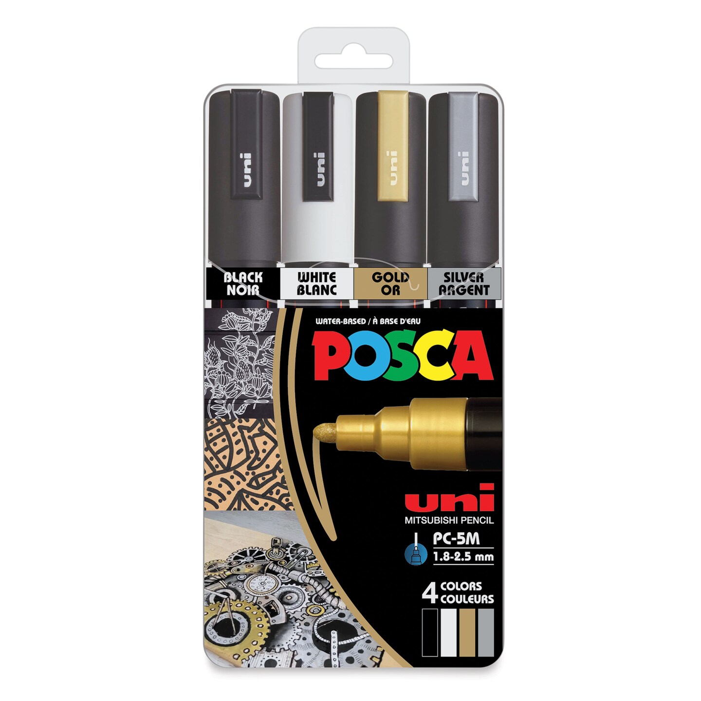 Posca Paint Markers - Set of 4, Assorted Colors, Medium Bullet Tip, 1.8 ...