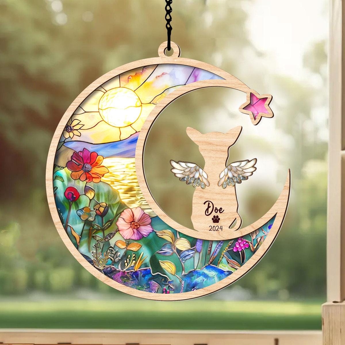 Custom Dog Suncatcher With Angel Wings, Personalized Dog Memorial ...