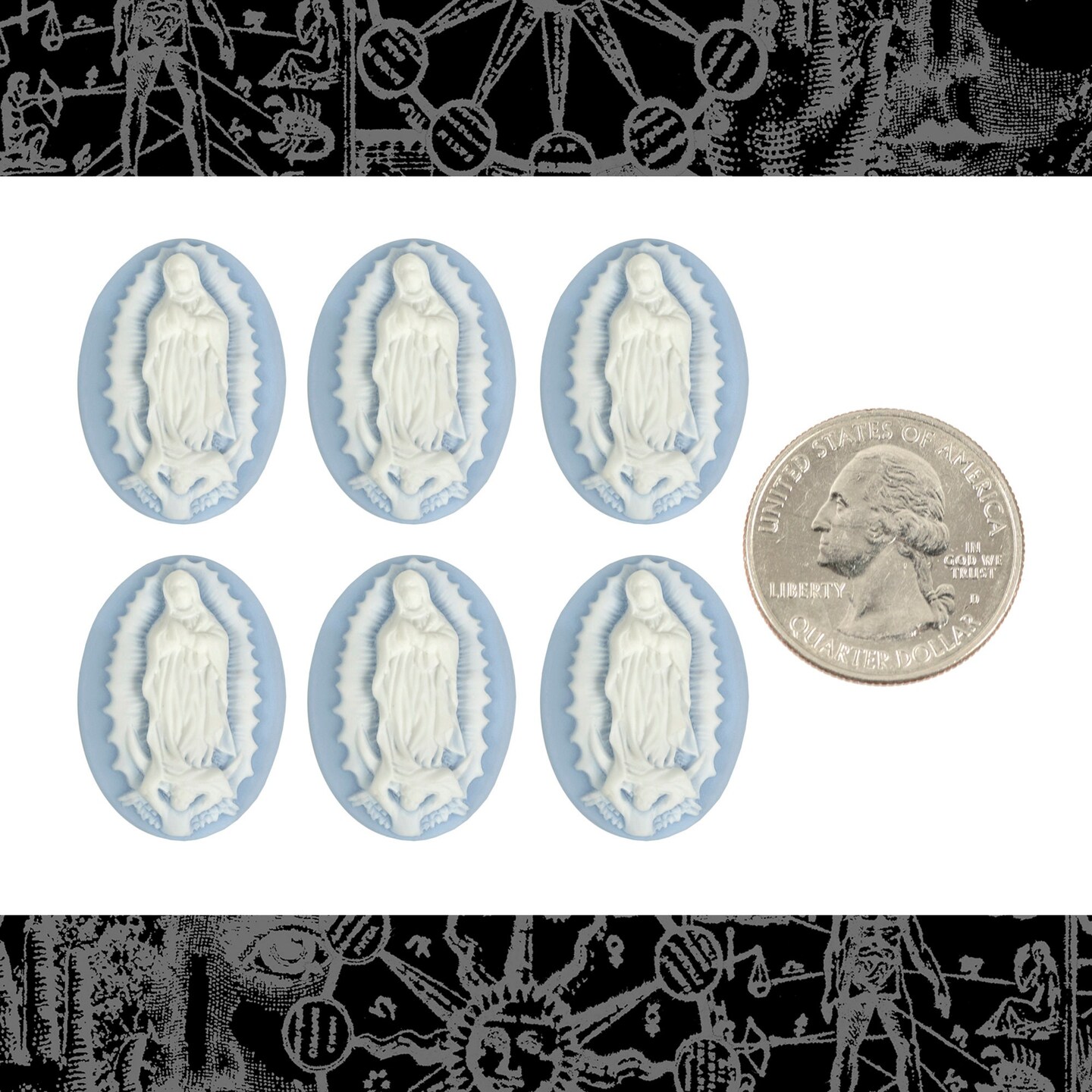Blue and White Virgin of Guadalupe 25mm x 18mm Cameos - Set of Six ...