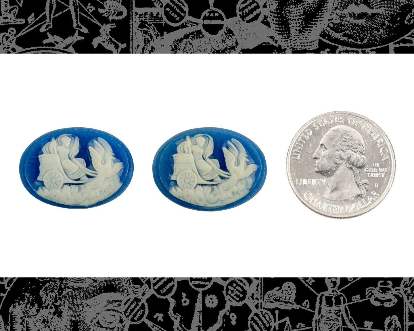 Vintage 24 x 18mm Two Blue and Cream Vintage Birds Pulling a Goddess ...