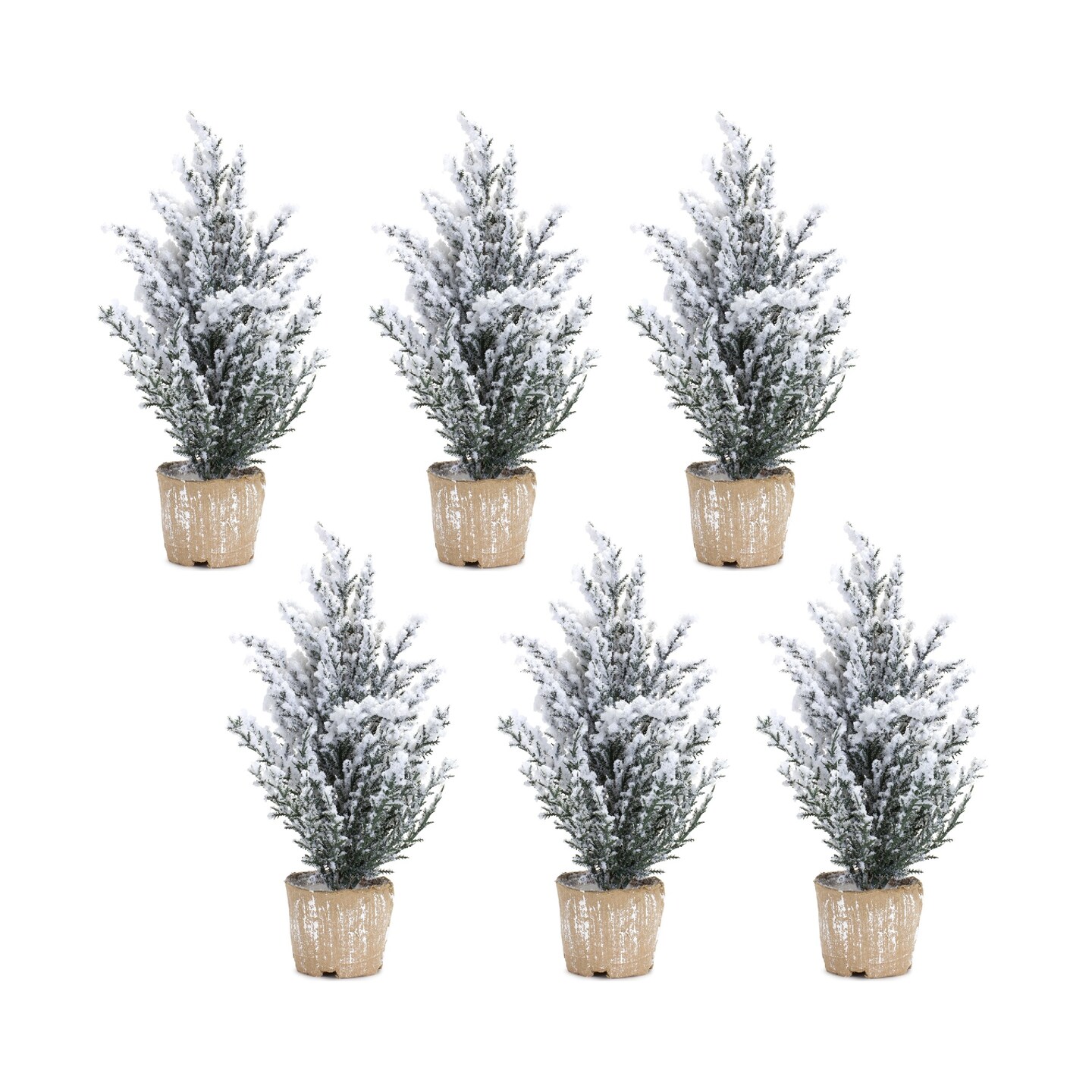 Melrose Set of 6 Potted Snowy Pine Artificial Christmas Trees, Unlit ...
