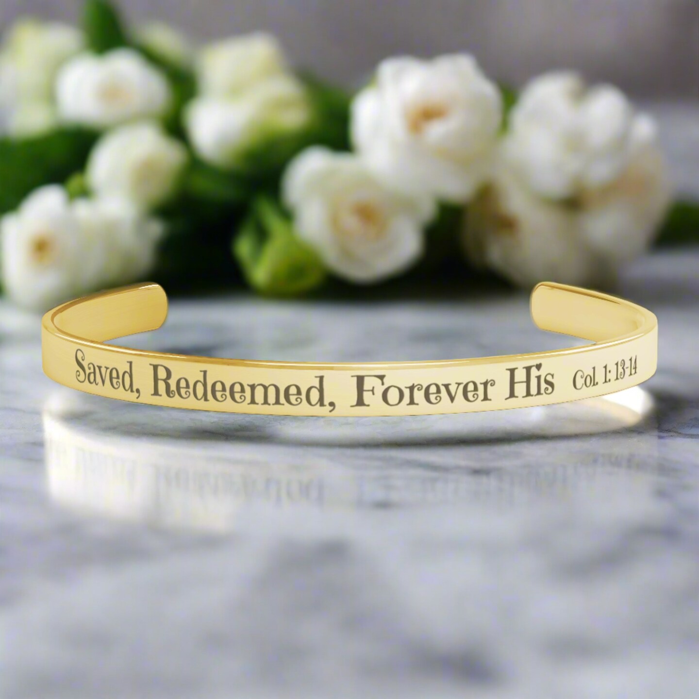 Christian cuff bracelet - "Saved, Redeemed, Forever His", Christian ...