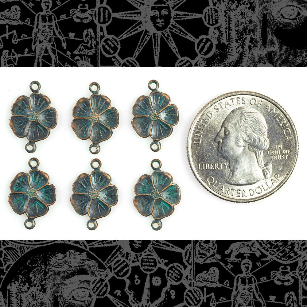 Verdigris Finished Brass Flower Two Way Connectors - Set of Six - V ...