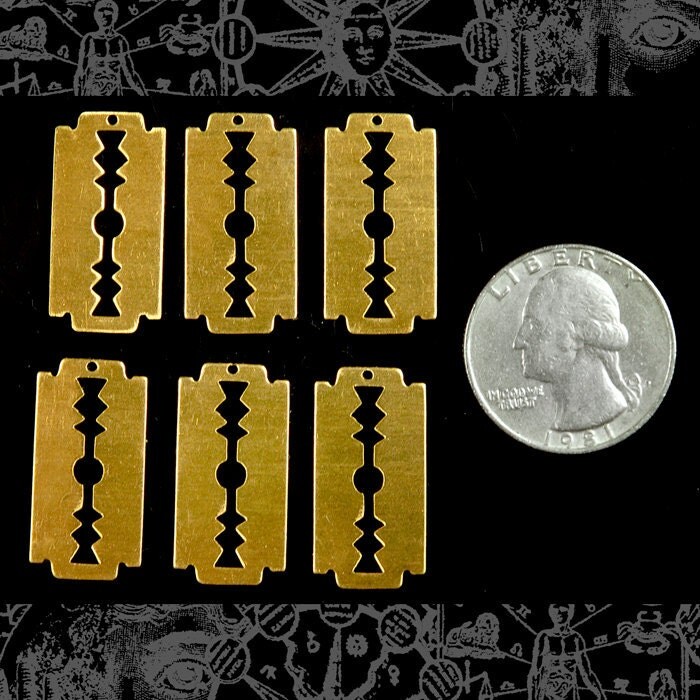 Raw Brass Razor Blade Drops Charms - Set of Six - B-C77 | Michaels