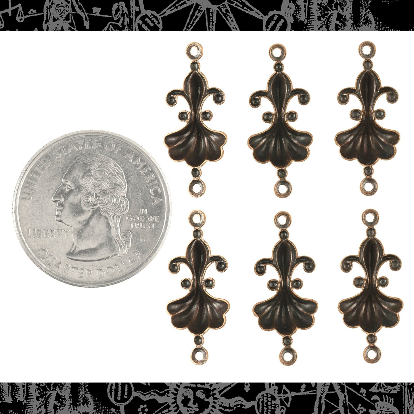 Chocolate Brown Plated Brass Ruffled Connectors - Set of Six - RB-2C16 ...