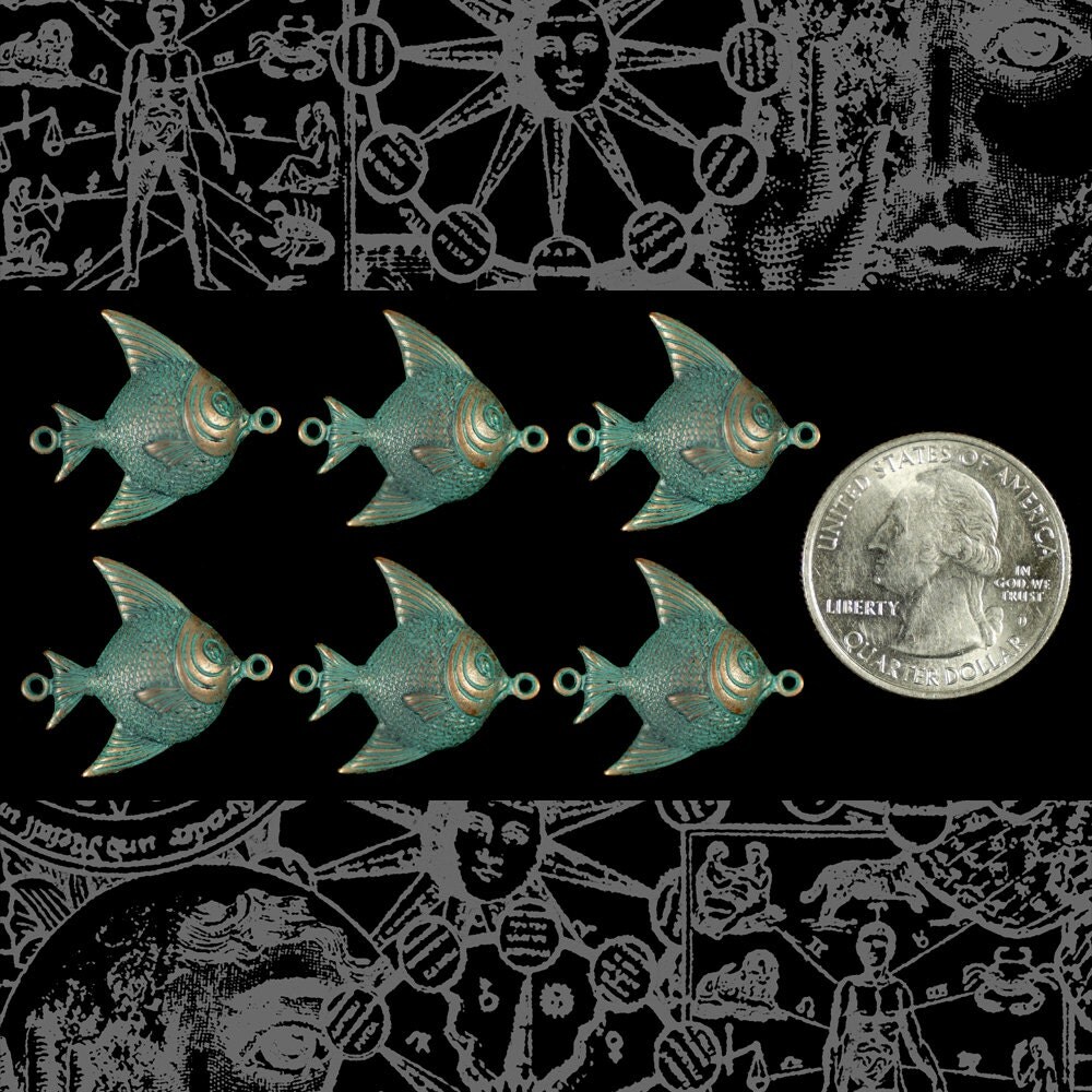 Verdigris Finished Brass Fish Two Ring Connectors - Set of Six - V-2C43 ...