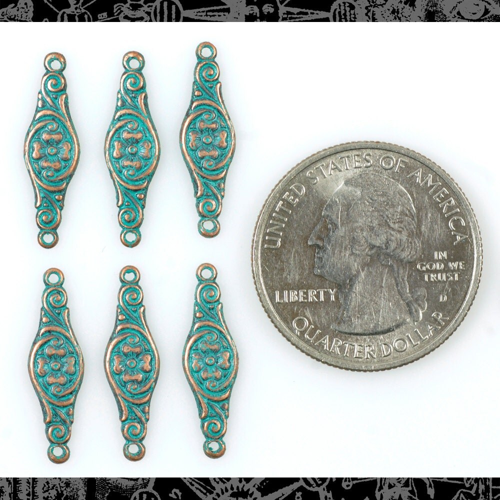 Verdigris Finished Brass Floral Cigar Band Two Ring Connectors - Set of ...