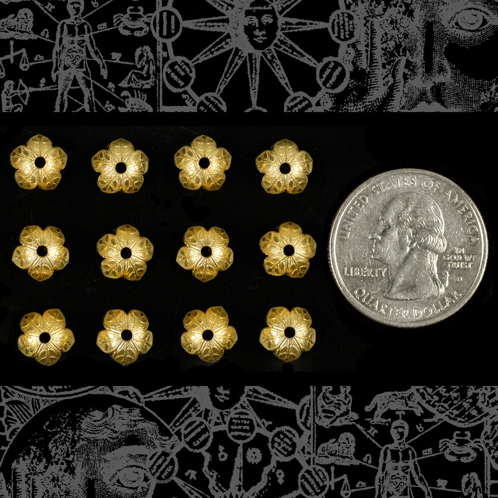 Raw Brass 8mm Floral Five Leaf Leafy Brass Bead Caps - Set of 12 - B ...