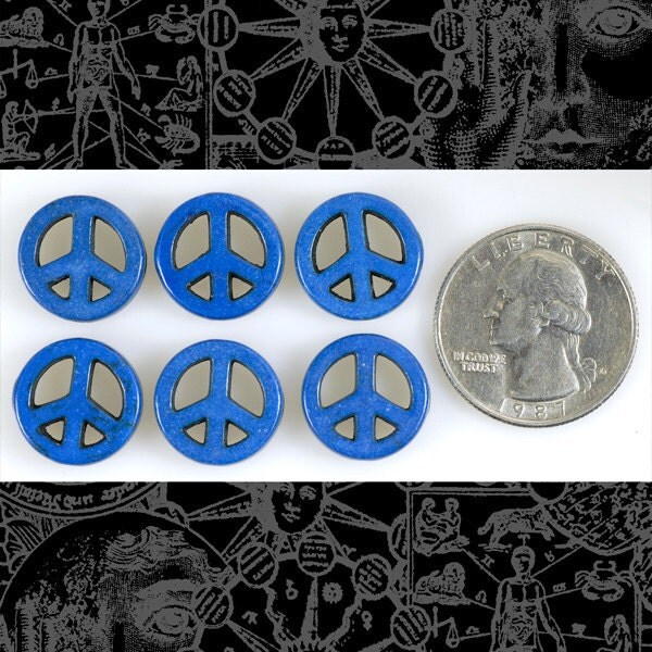 Marine Blue 15mm Magnesite Peace Sign Beads - Set of Six - PB7 | Michaels