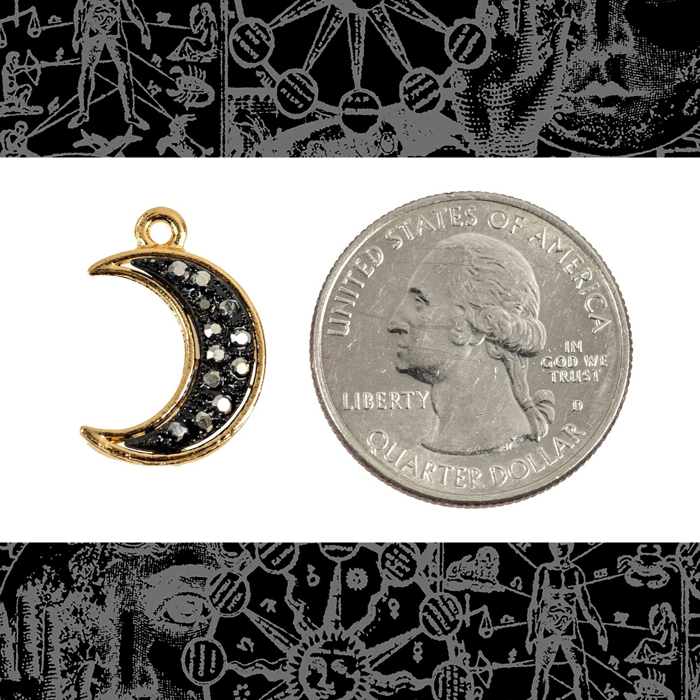 Gold Finish Half-Moon Charm with Black Crystals - ZG-C30 | Michaels
