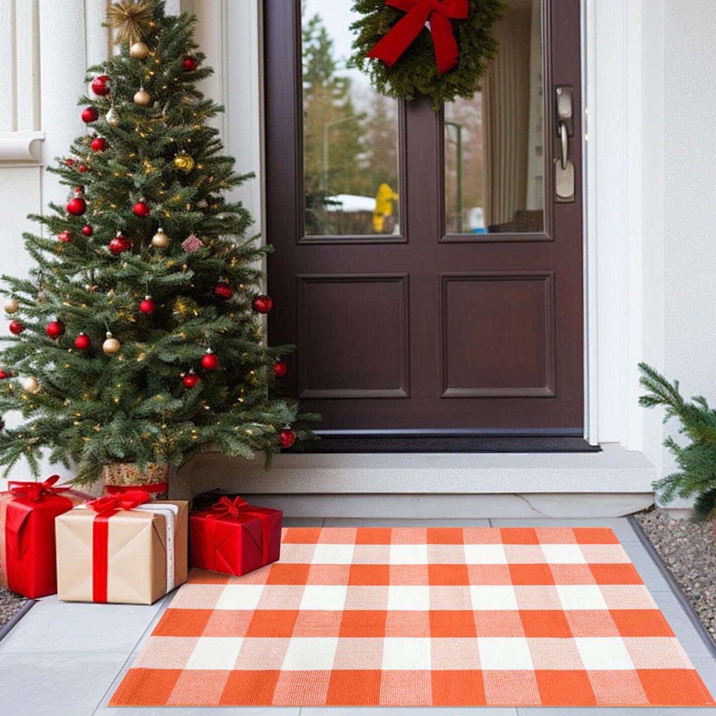 Buffalo Plaid Check Rug Orange and White Cotton Rug 27.5"x43.3" Machine ...