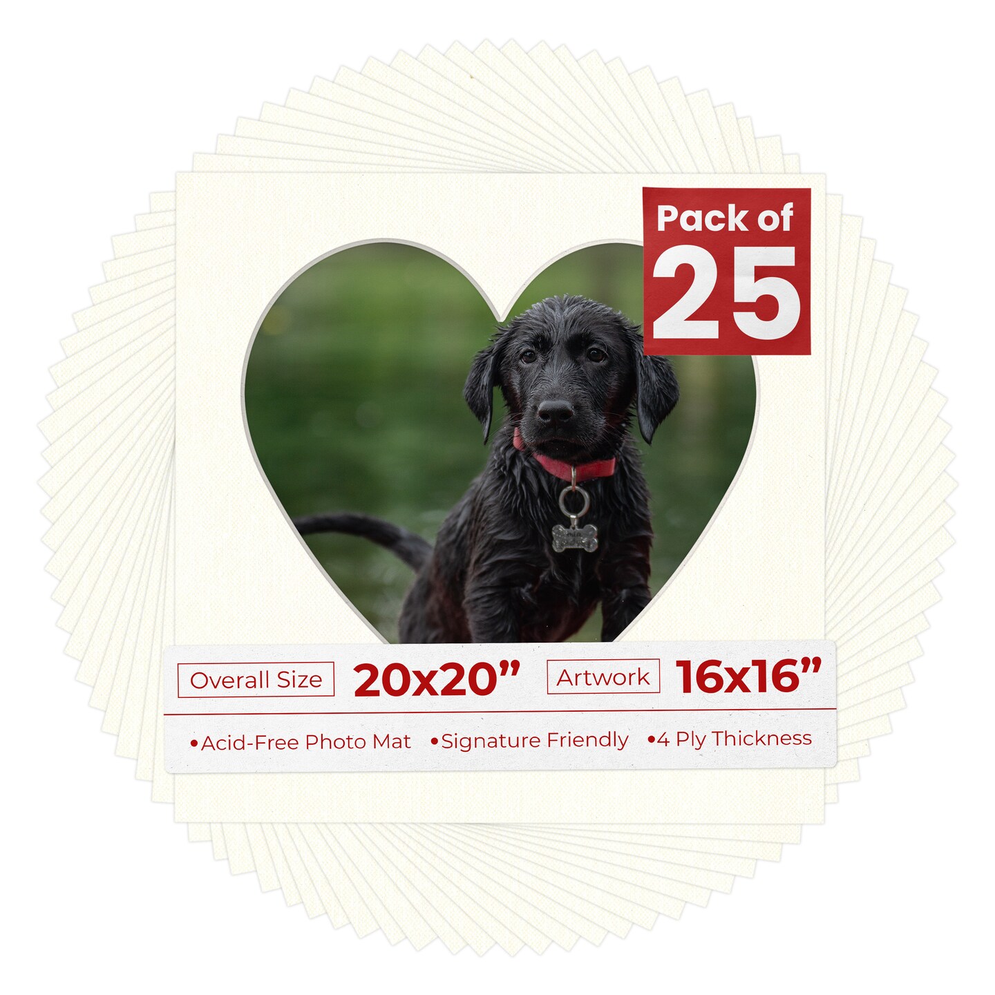 Beige Canvas Mat Board for 20x20 Frames - Heart Opening for 16x16 ...