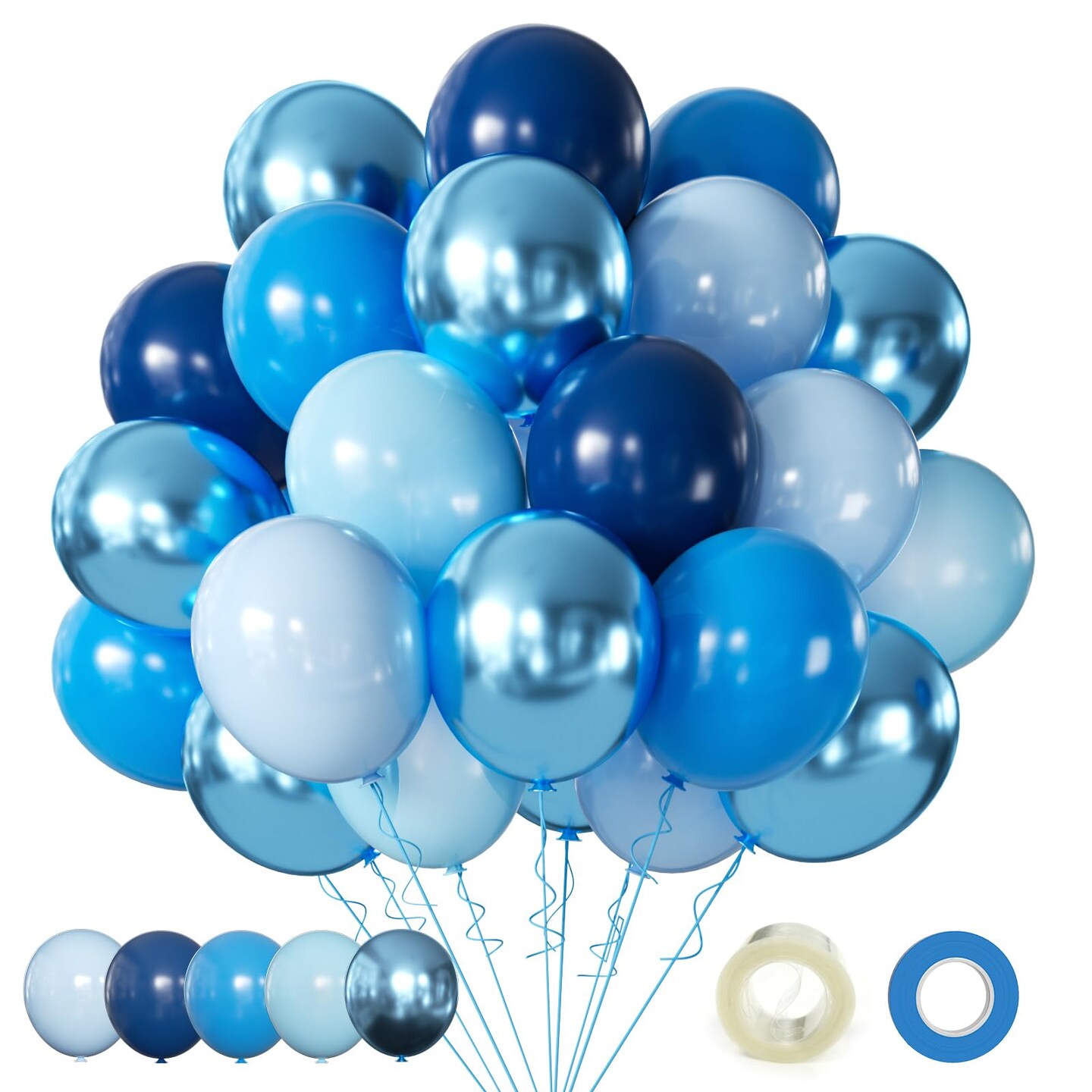Blue Balloon Metallic Blue Balloons, 60Pcs 12Inch Chrome Blue Balloons ...