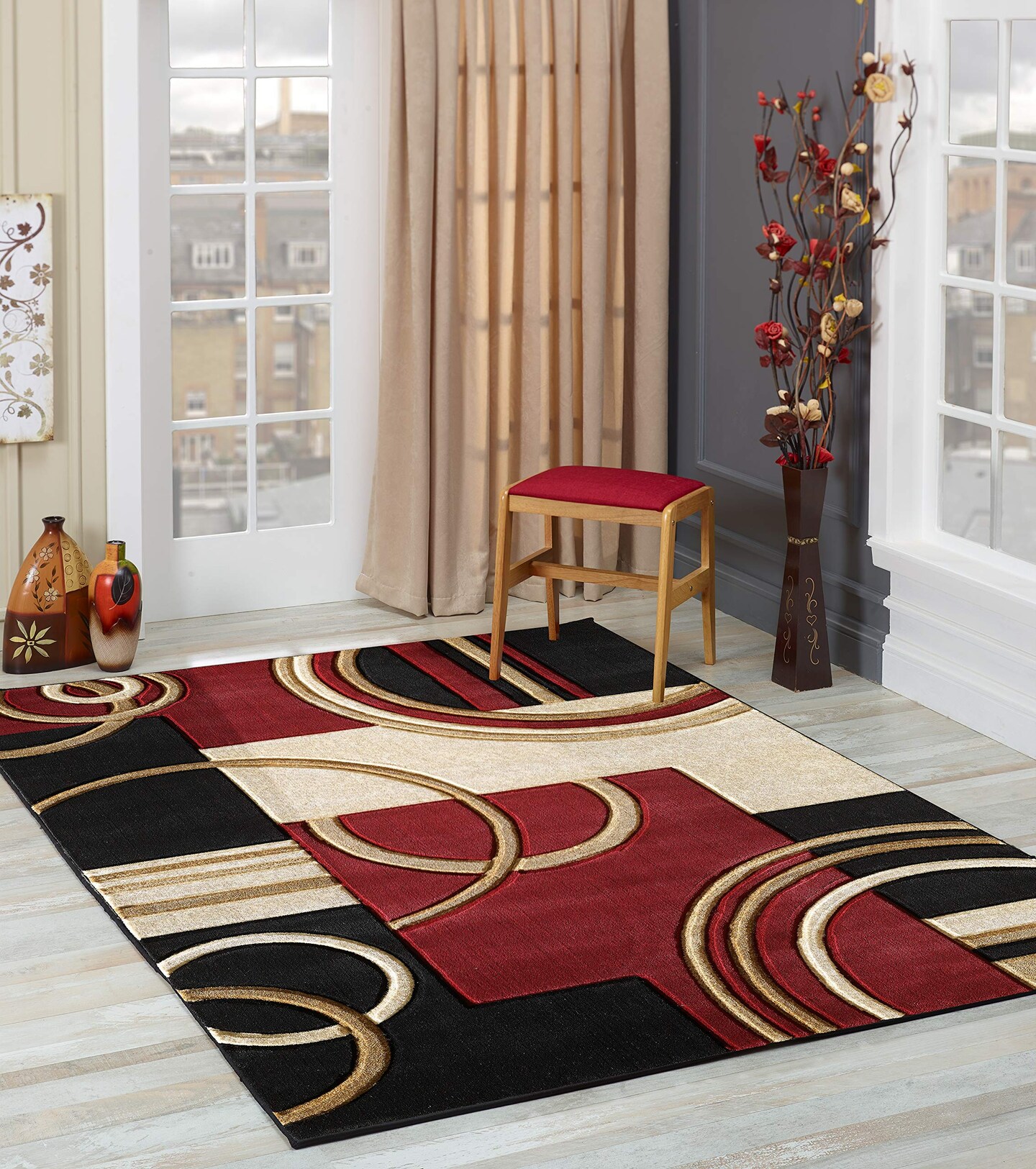 GLORY RUGS Area Rug Modern 8x10 Dark Red Soft Hand Carved Contemporary ...