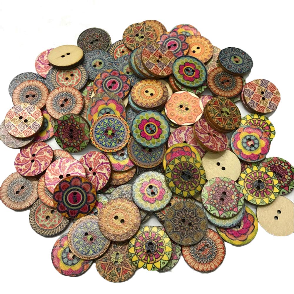 200 PCS Wood Buttons, Vintage Wood Buttons with 2 Holes for DIY Sewing ...