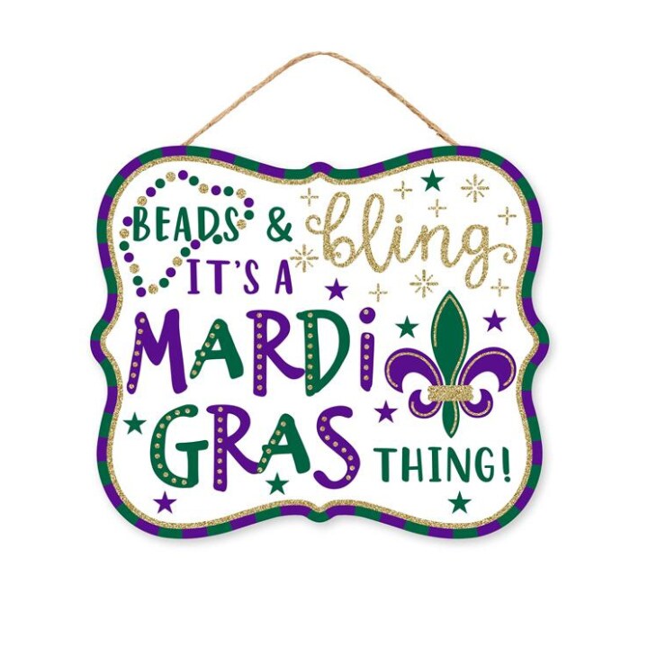 Mardi Gras Beads & Bling Sign | 10.5"x8" Glitter MDF Party Decor | Michaels