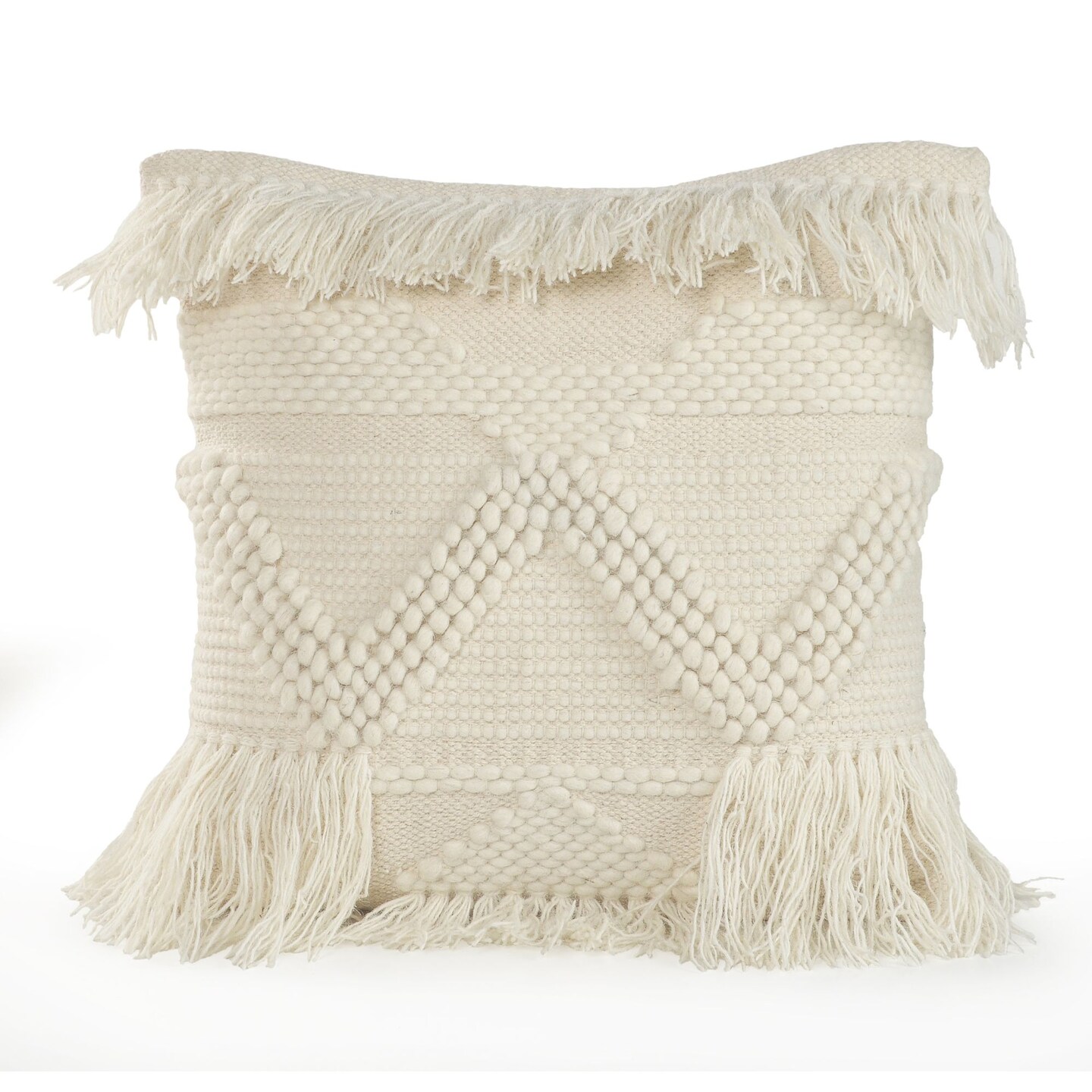 Laddha Home Designs 20" Off-White Textured Square Throw Pillow with ...