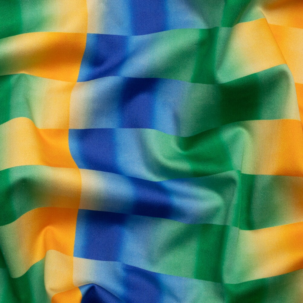 1 Yard Orange and Blue Gradient Checkered Stripe Cotton Sateen Stretch ...