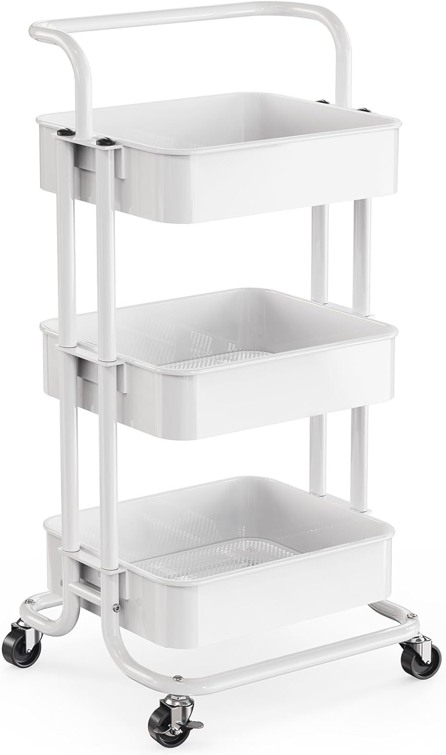 3 Tier Mesh Utility Cart, Rolling Metal Organization Cart with Handle ...