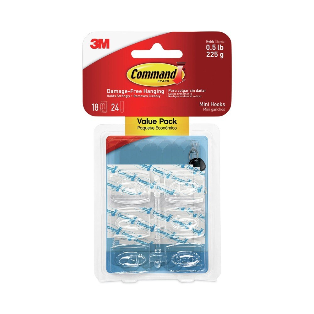 Command 0.5 lbs. Capacity Plastic Mini Hooks and Strips - Clear (18 ...