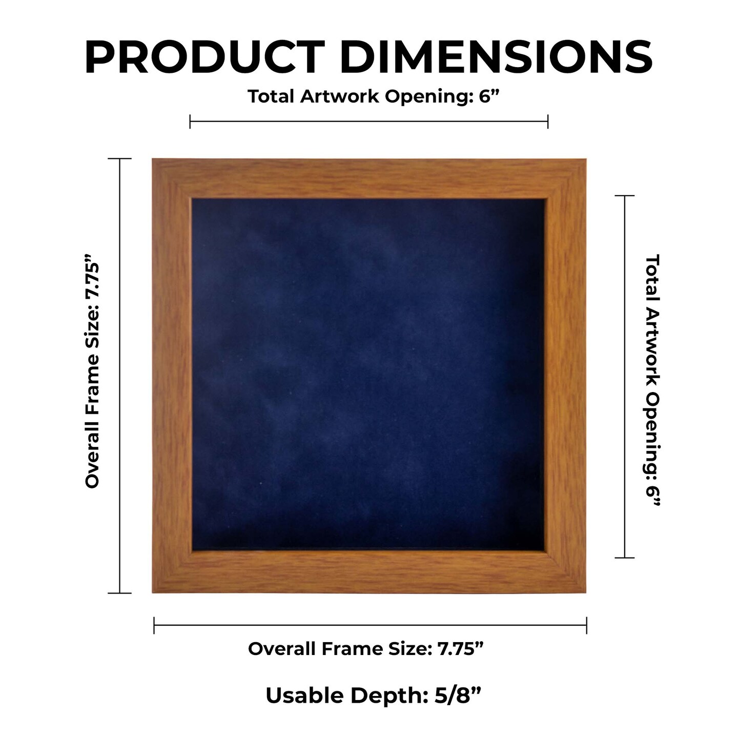 Warm Honey Brown Wood Shadow Box Frame with Acrylic Front - Navy Blue ...