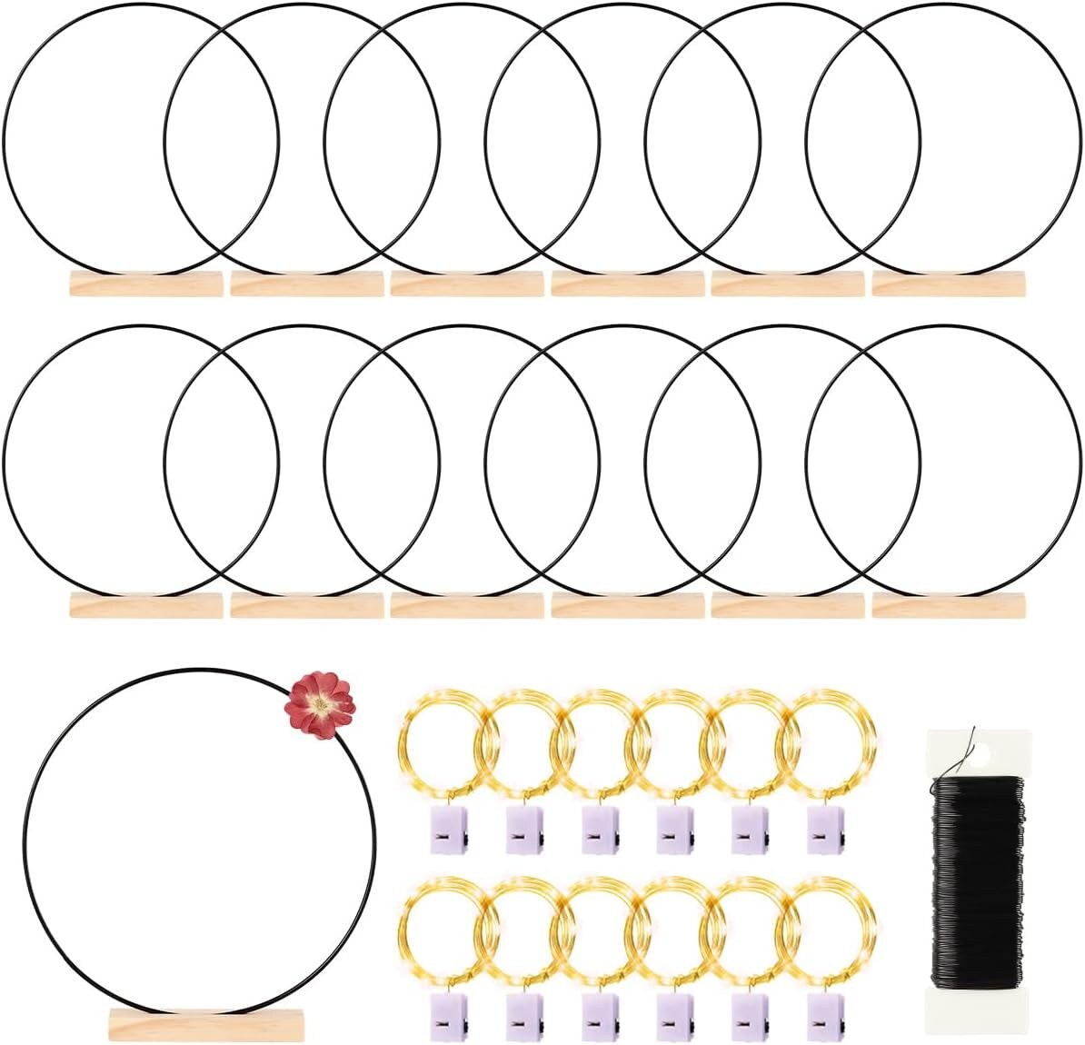 12 Pack Floral Hoop with Holders and LED Fairy Lights 18 Inch Metal ...