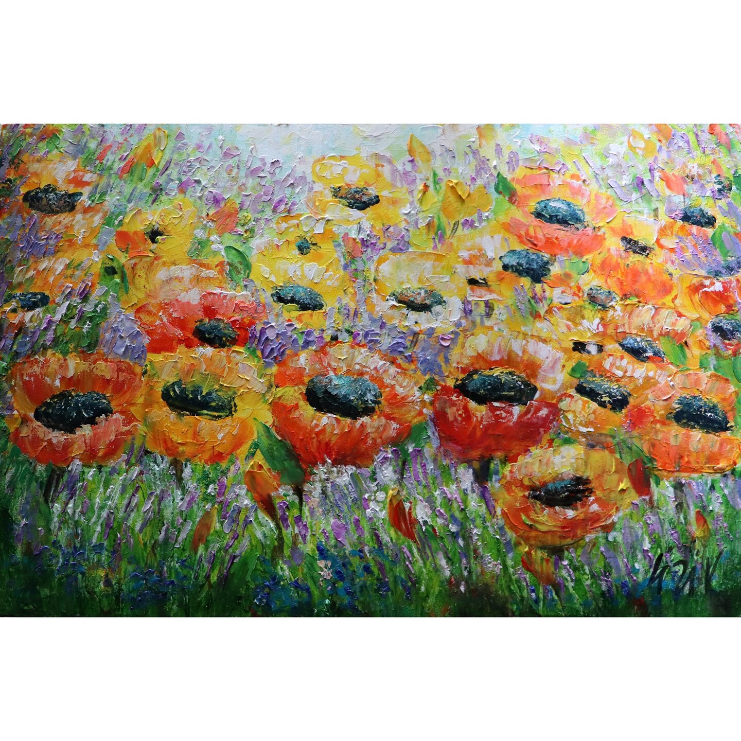 Meadow Lavender Flowers Provence Yellow Wildflowers Painting on Canvas ...