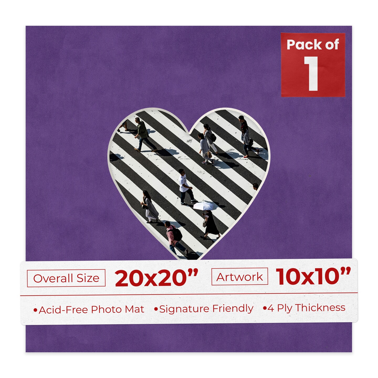 Purple Suede Mat Board for 20x20 Frames - Heart Opening for 10x10 ...