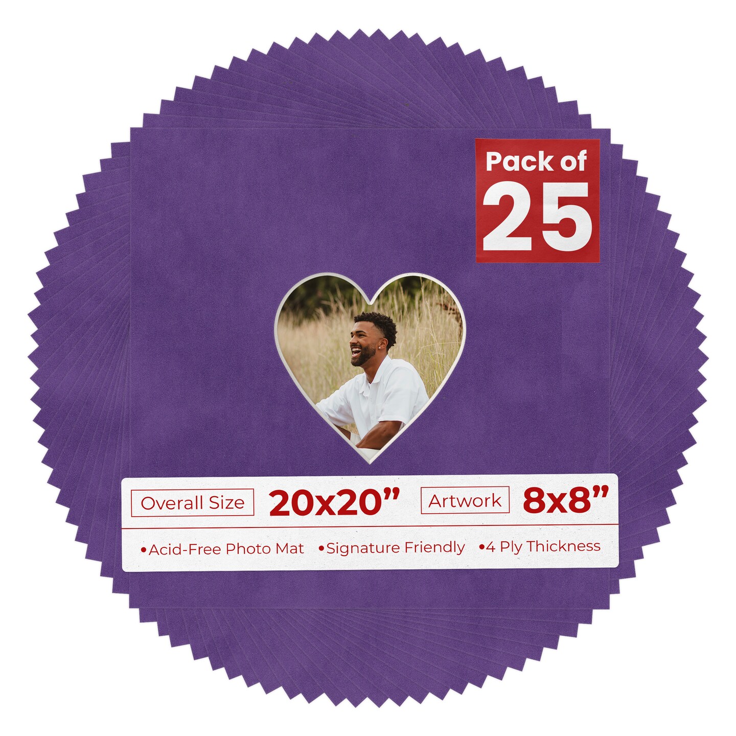 Purple Suede Mat Board for 20x20 Frames - Heart Opening for 8x8 Photos ...