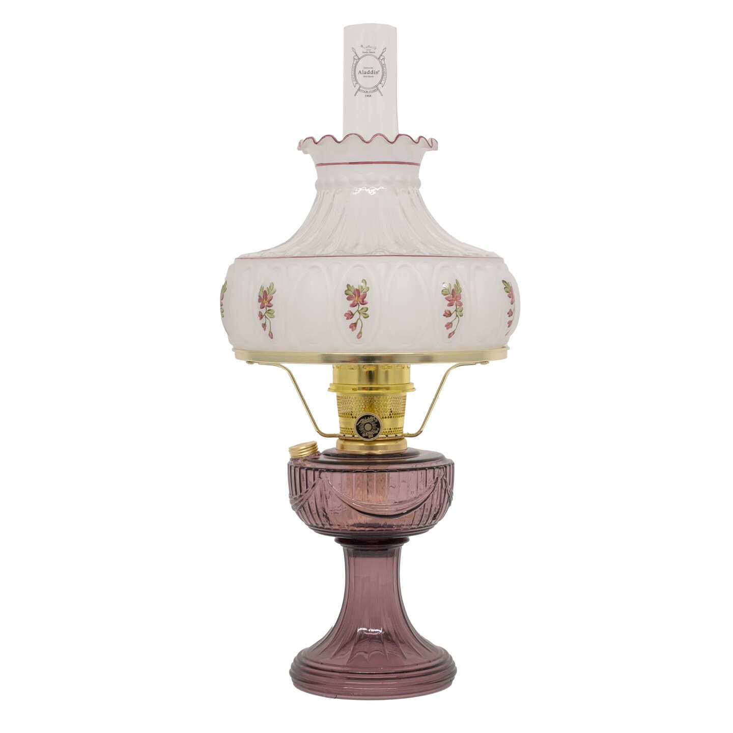 Aladdin Amethyst Lincoln Drape Table Oil Lamp with Rose Shade and Brass ...