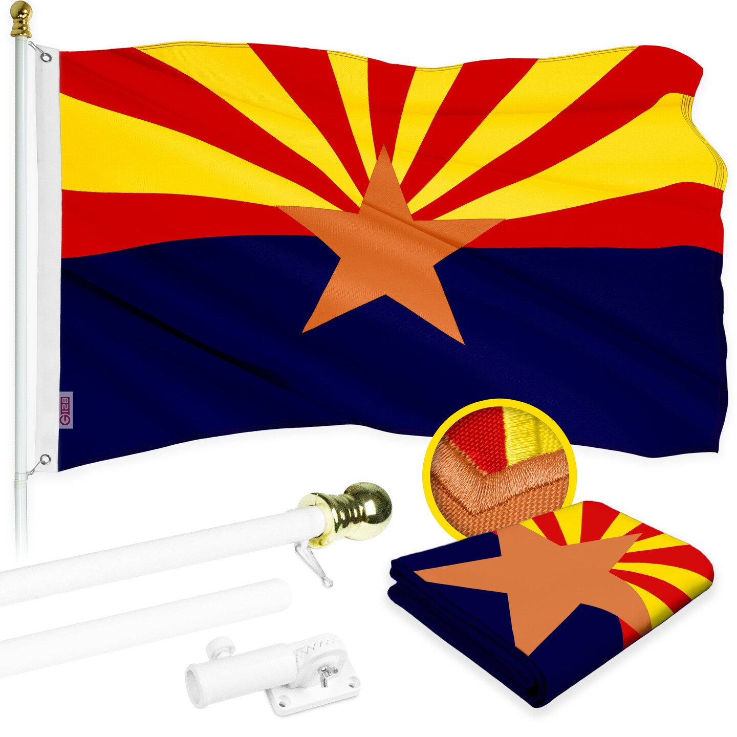 G128 Combo Pack: 6 Ft Tangle Free Aluminum Spinning Flagpole (White ...