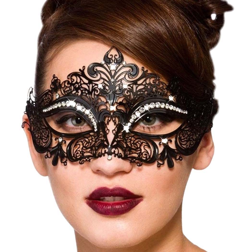 Campsis Women's Masquerade Mask Black Mardi Gras Masks Rhinestone ...