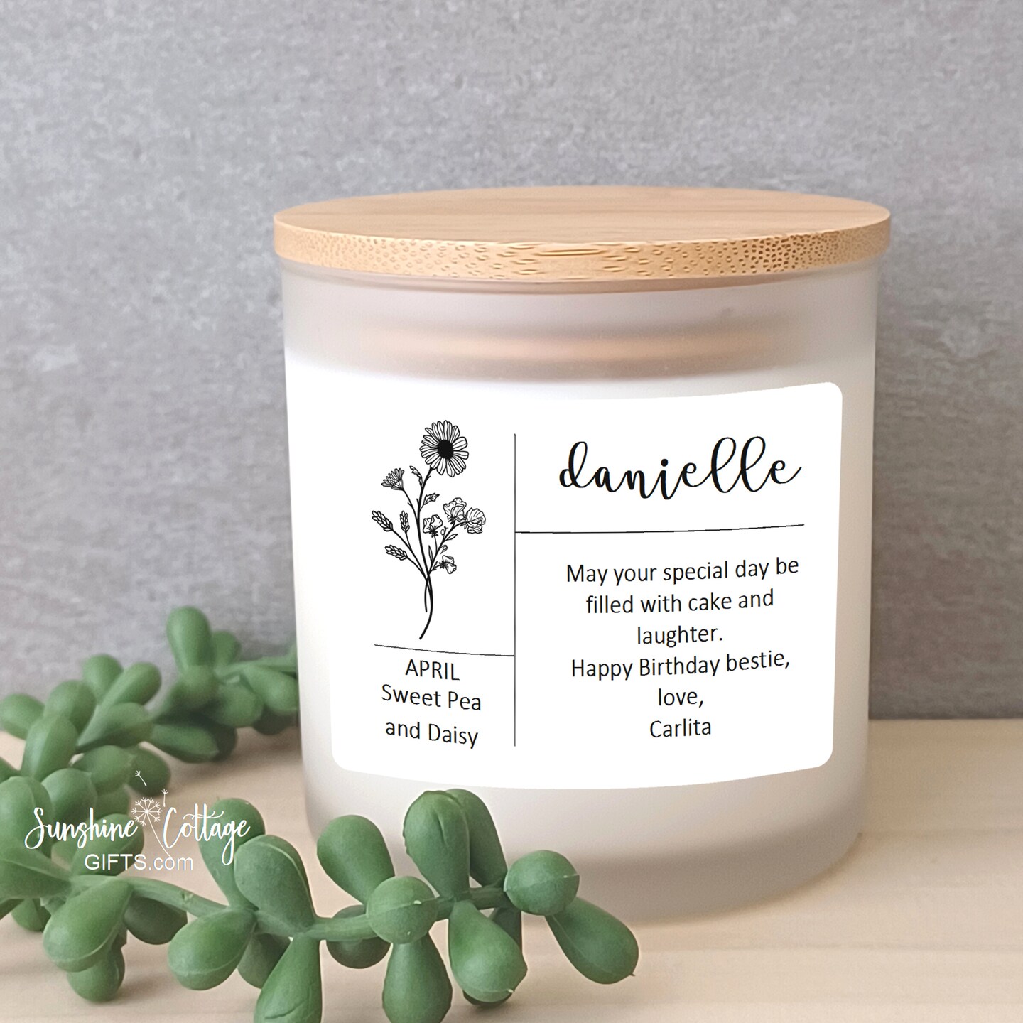 BIRTH MONTH Bouquet CANDLE For APRIL, Sweet Pea And Daisy, Personalized ...