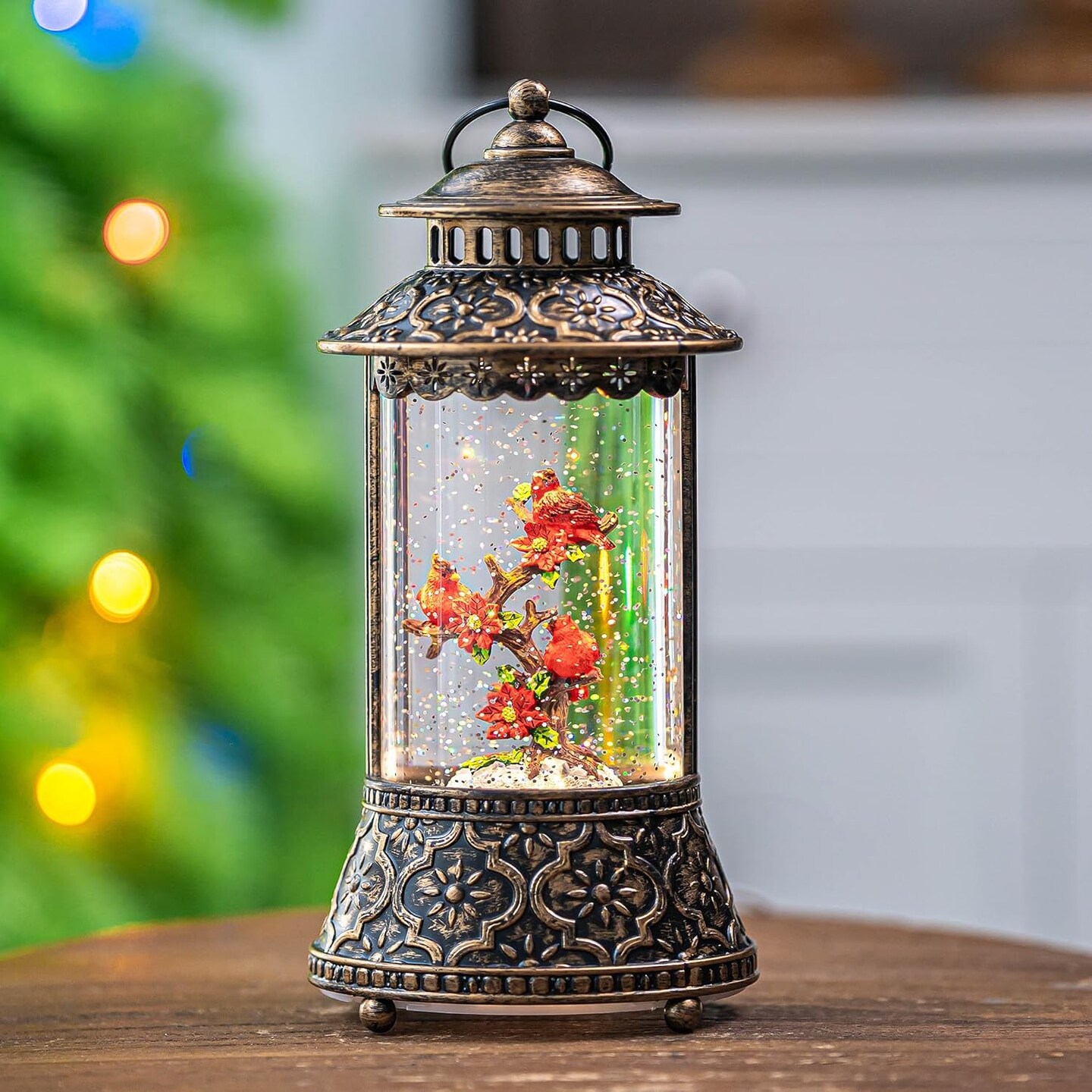 Christmas Snow Globe Lantern Indoor Decor Cardinal with Music,6H Timer ...