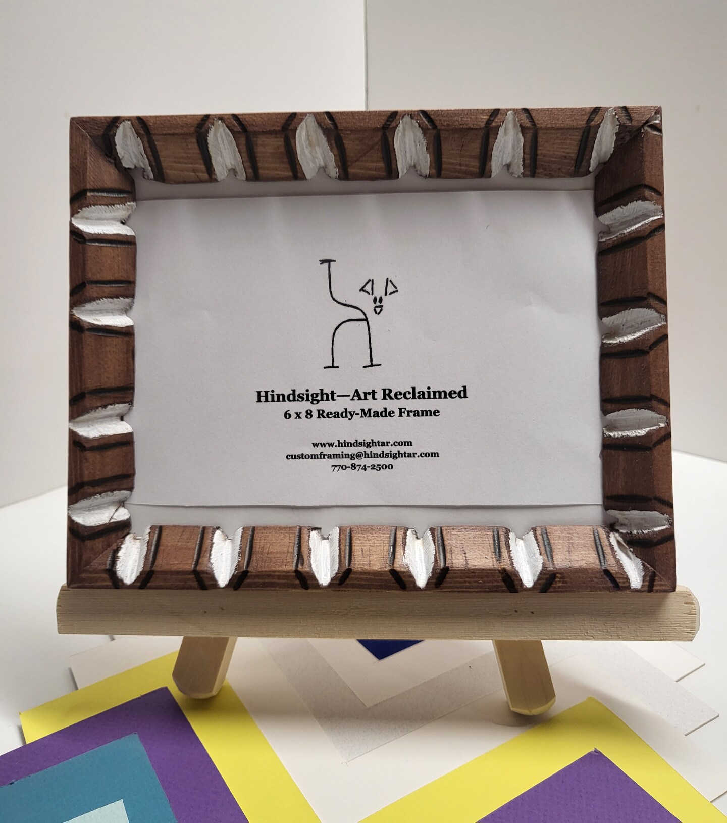 6 x 8, Walnut and White Picture Frame, Primitive Folk Art Design ...