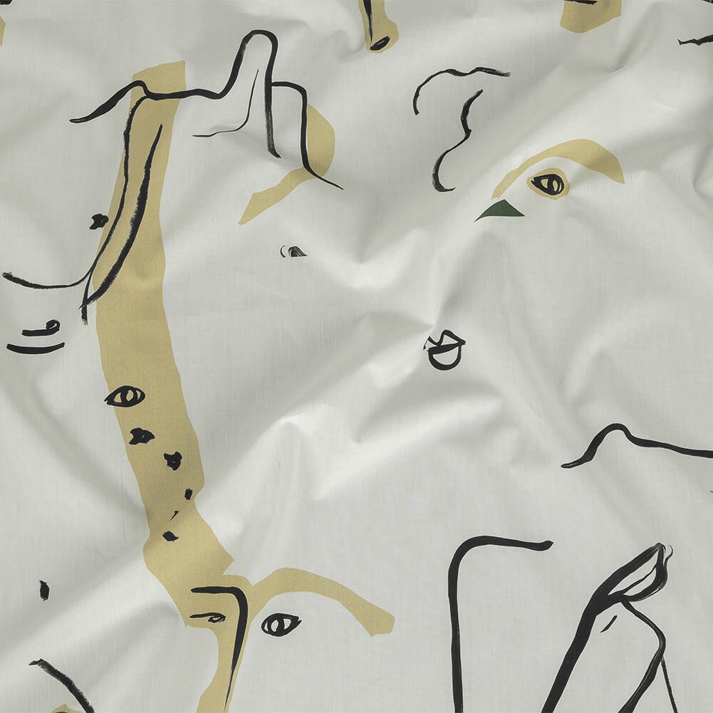 1 Yard Off-White Cotton Poplin Fabric with Abstract Figures Print ...