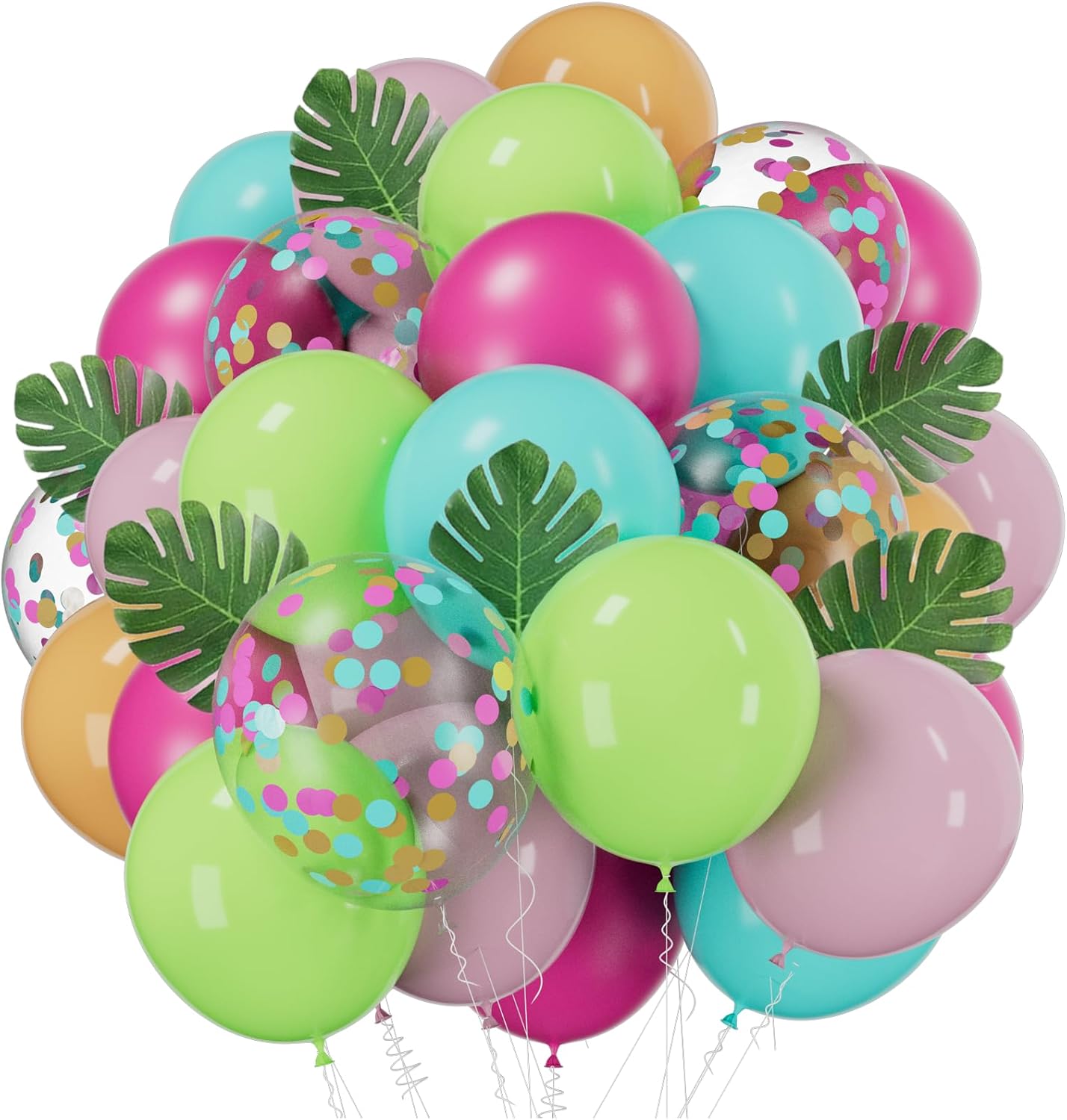 Tropical Balloons Set, 66 Pieces Hot Pink Green Blue Orange Confetti ...