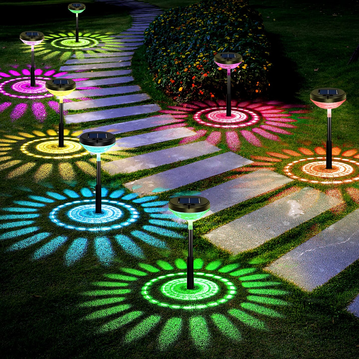 8 Pack Solar Pathway Lights, Multicolor & Warm White LED, IP67 ...