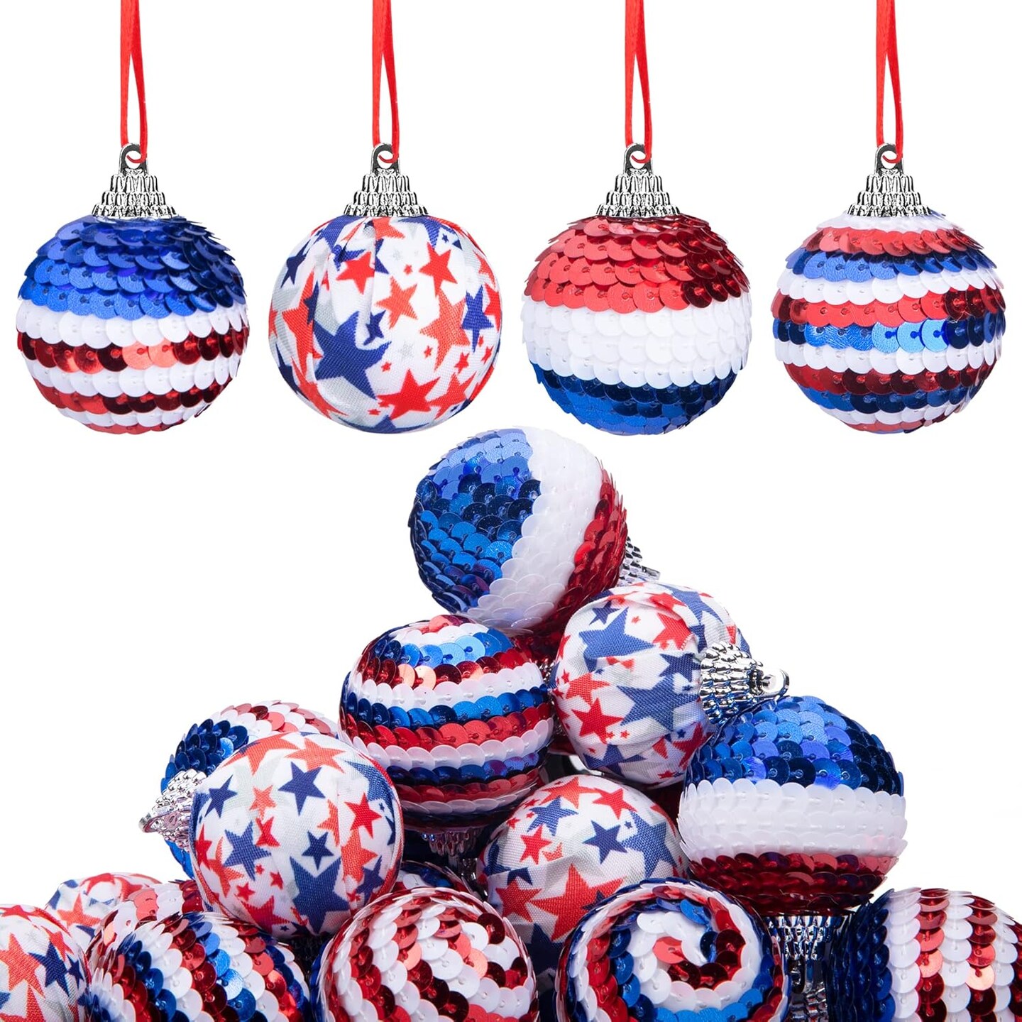 24 Piece Independence Day Hanging Ball - 1.57" Memorial Day Sequin ...