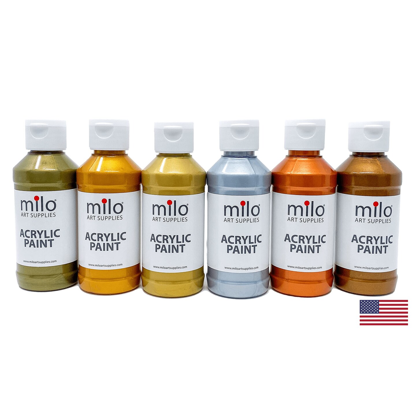 milo Metallic Acrylic Paint Set of 6 Colors | 4 oz Bottles | Student ...