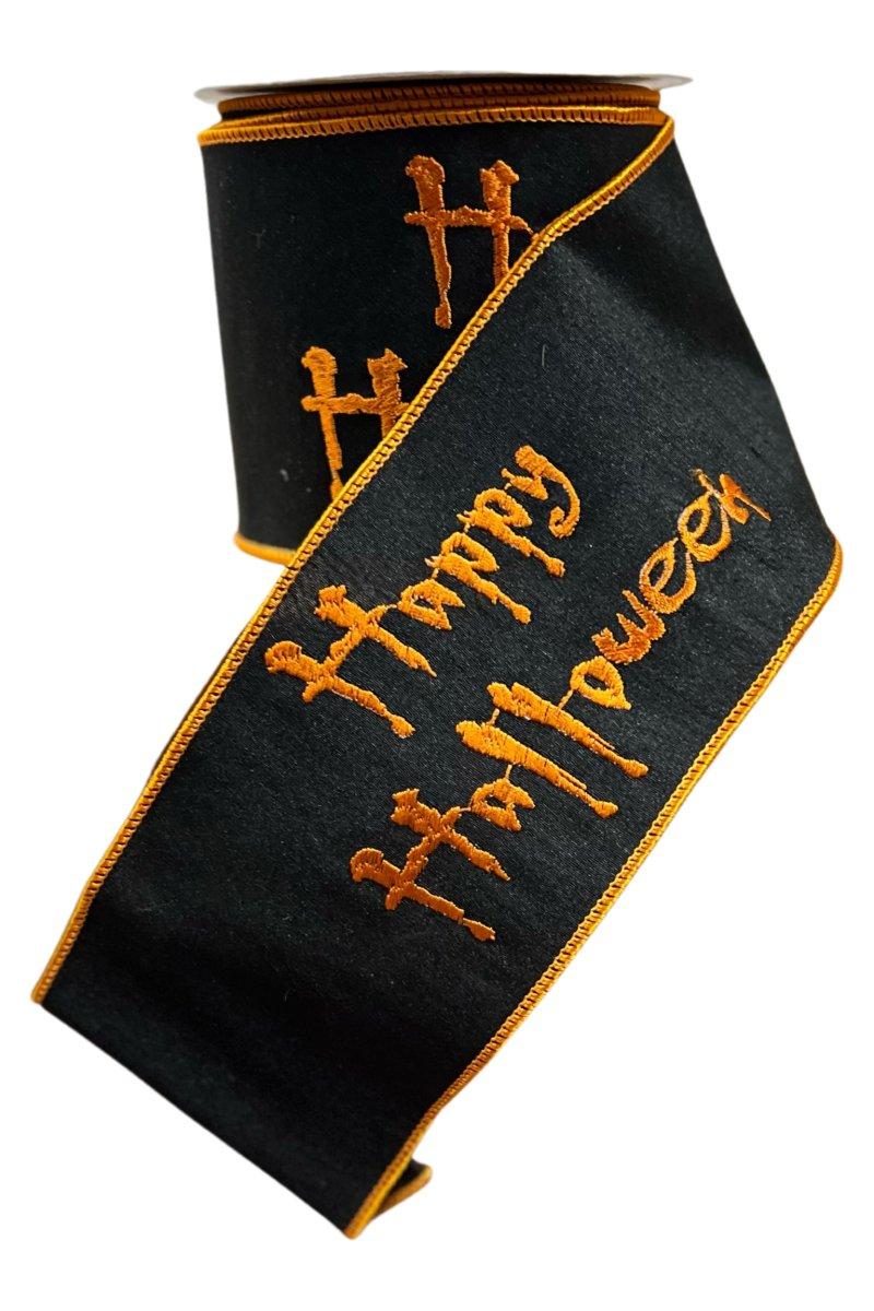 4" Embroidered Happy Halloween Ribbon: Black (10 Yards) | Michaels
