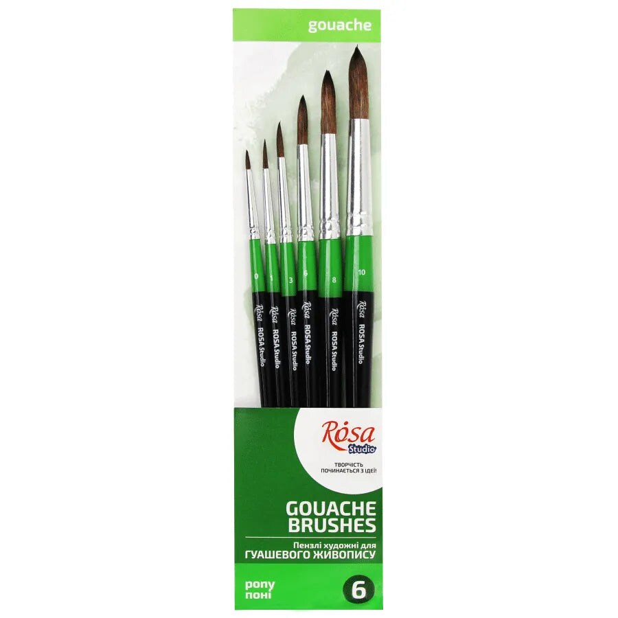 Rosa Studio Set of paint brushes 9. Pony. 6pc. Round N 0,1,3,6,8,10 ...