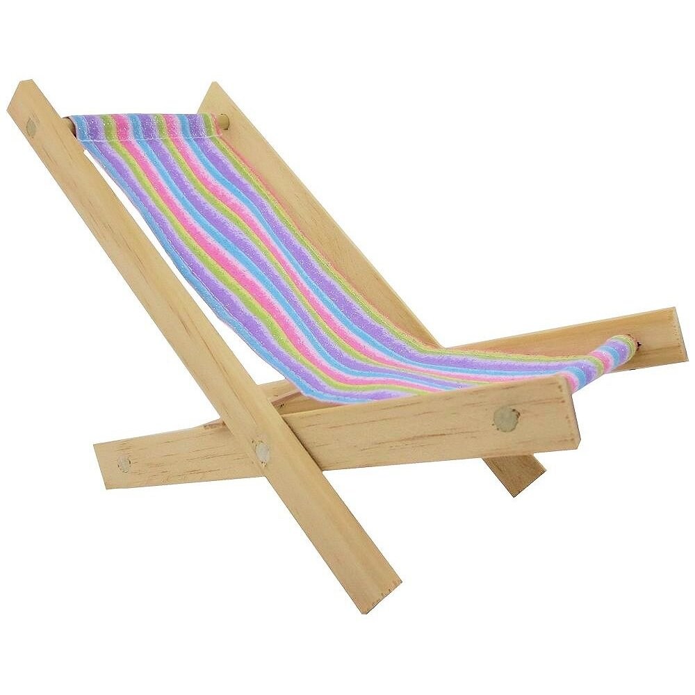 Wooden Toy Folding Deck Chair with Vertical Rainbow Stripe Fabric for ...