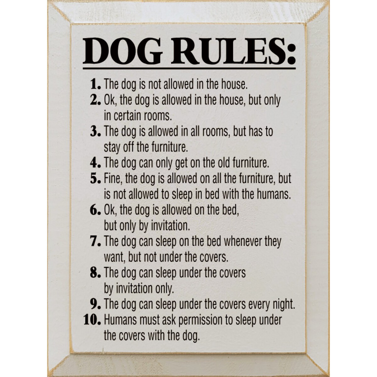 Solid Knotty Pine Wood Sign - 10 Dog Rules Home Decor, Color: Ivory ...