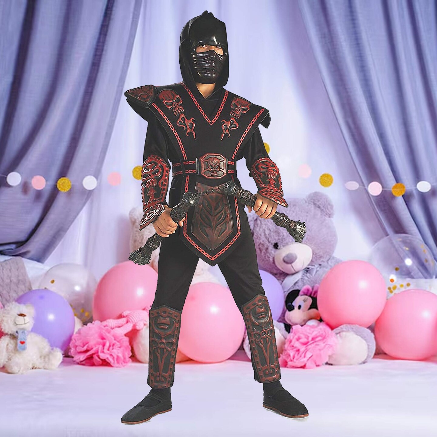 Boys Red Skull Ninja Warrior Costume with Armor Chest and Molded Mask ...