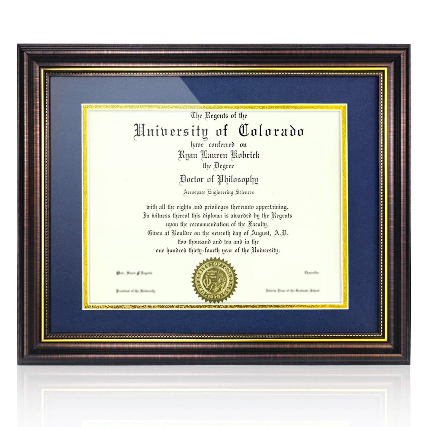 11x14 Diploma Certificate Frame, 8.5x11 Diploma Frame with Blue Over Gold Mat for Document ...
