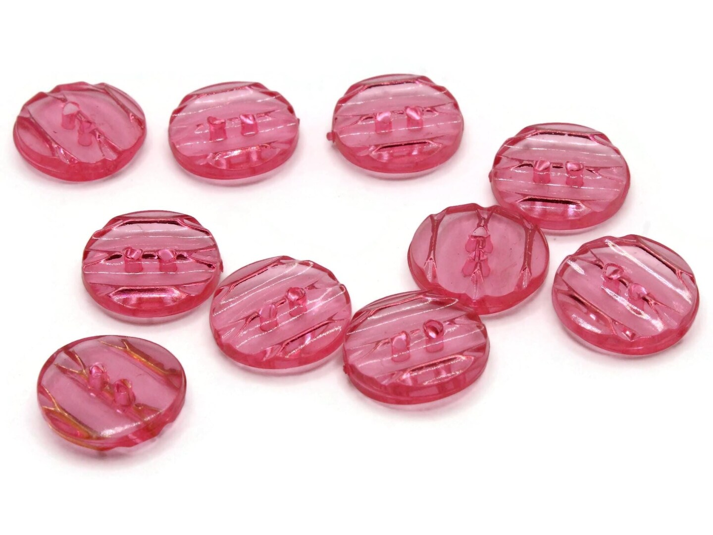 10 13mm Bright Pink Plastic Two Hole Buttons with Gold Stripes | Michaels