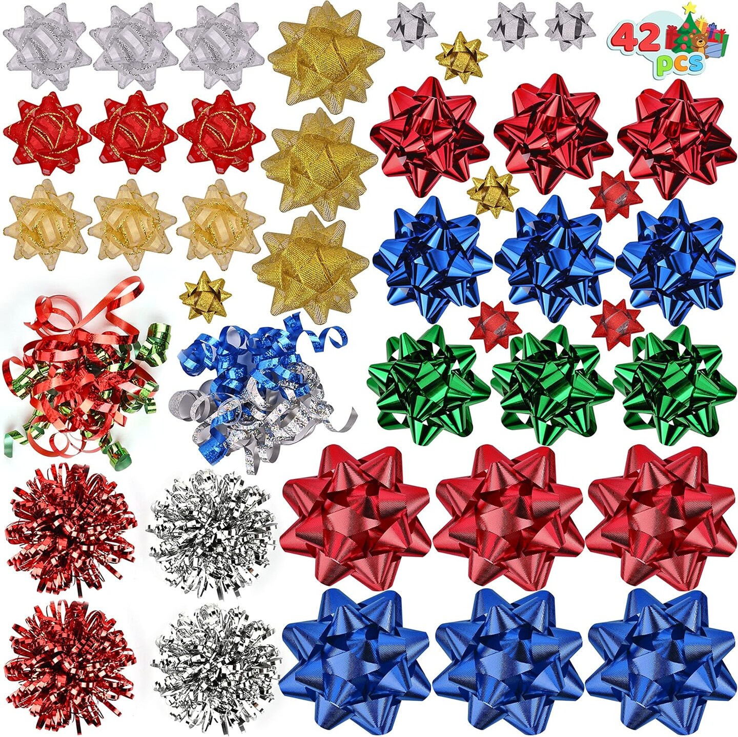 42 Pcs Christmas Assorted Gift Bows with 36 Multi-Colored Assorted Size ...