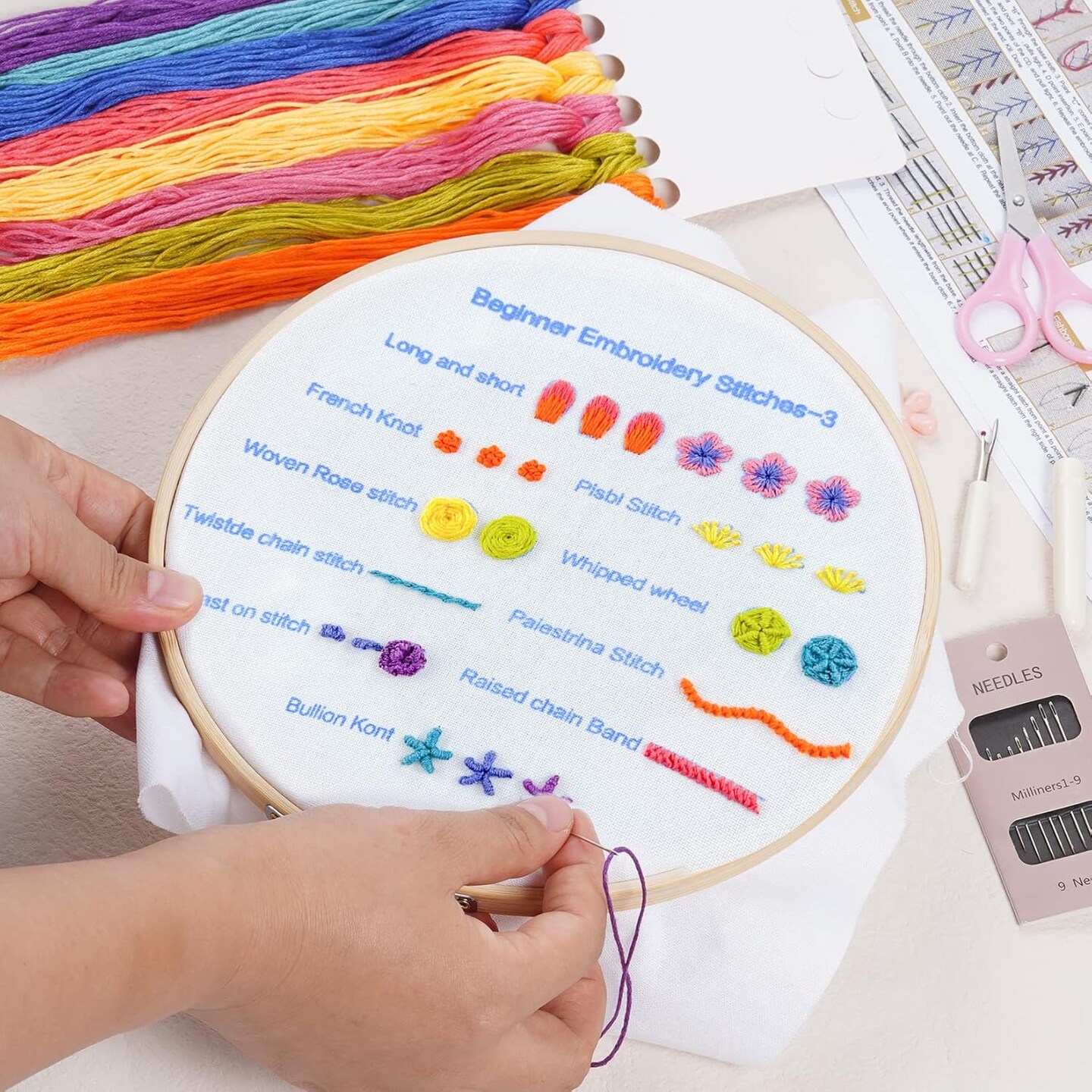 Beginners Embroidery Stitch Practice kit, 3 Sets Embroidery Kit for ...